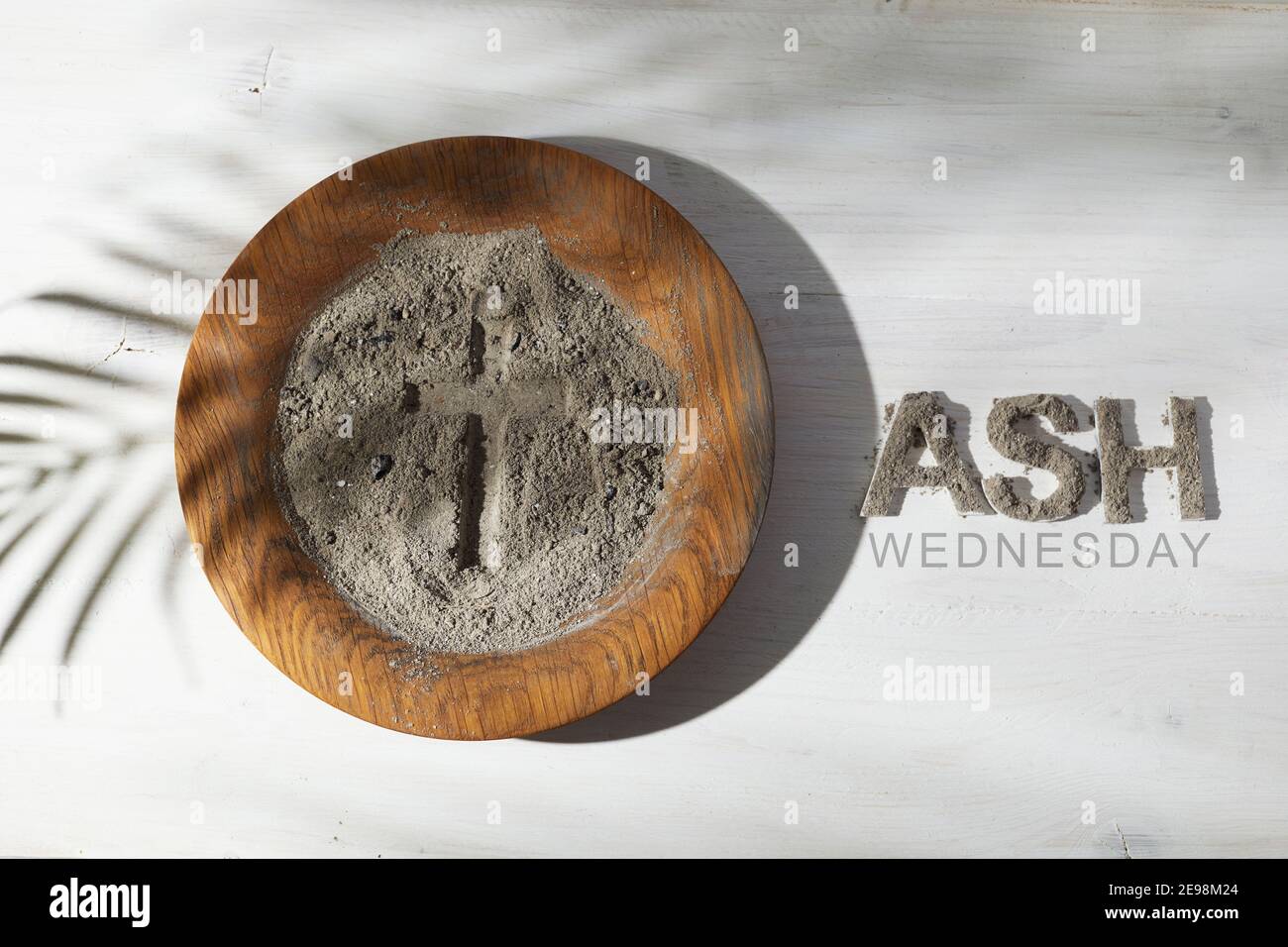 Ash wednesday, crucifix made of ash, dust as christian religion. Lent ...