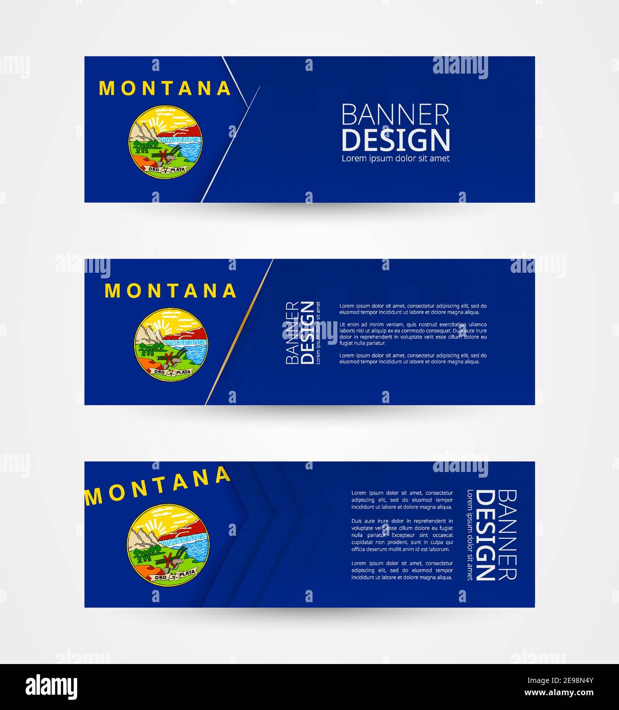 Set of three horizontal banners with US state flag of Montana. Web ...