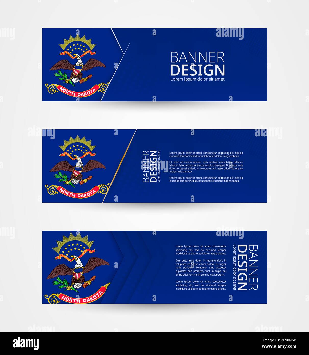 Set of three horizontal banners with US state flag of North Dakota. Web ...