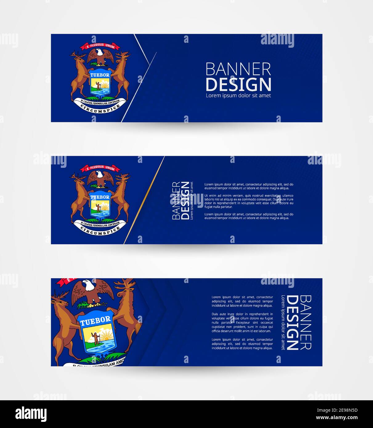 Set of three horizontal banners with US state flag of Michigan. Web ...