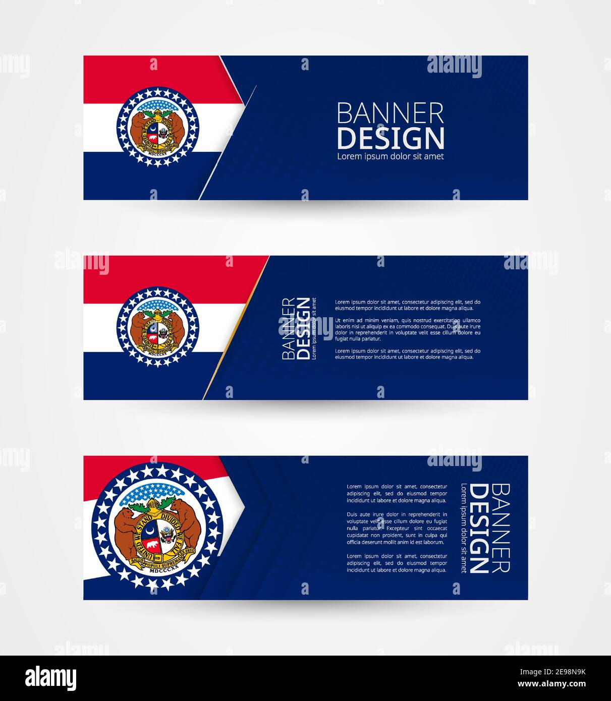 Set of three horizontal banners with US state flag of Missouri. Web ...