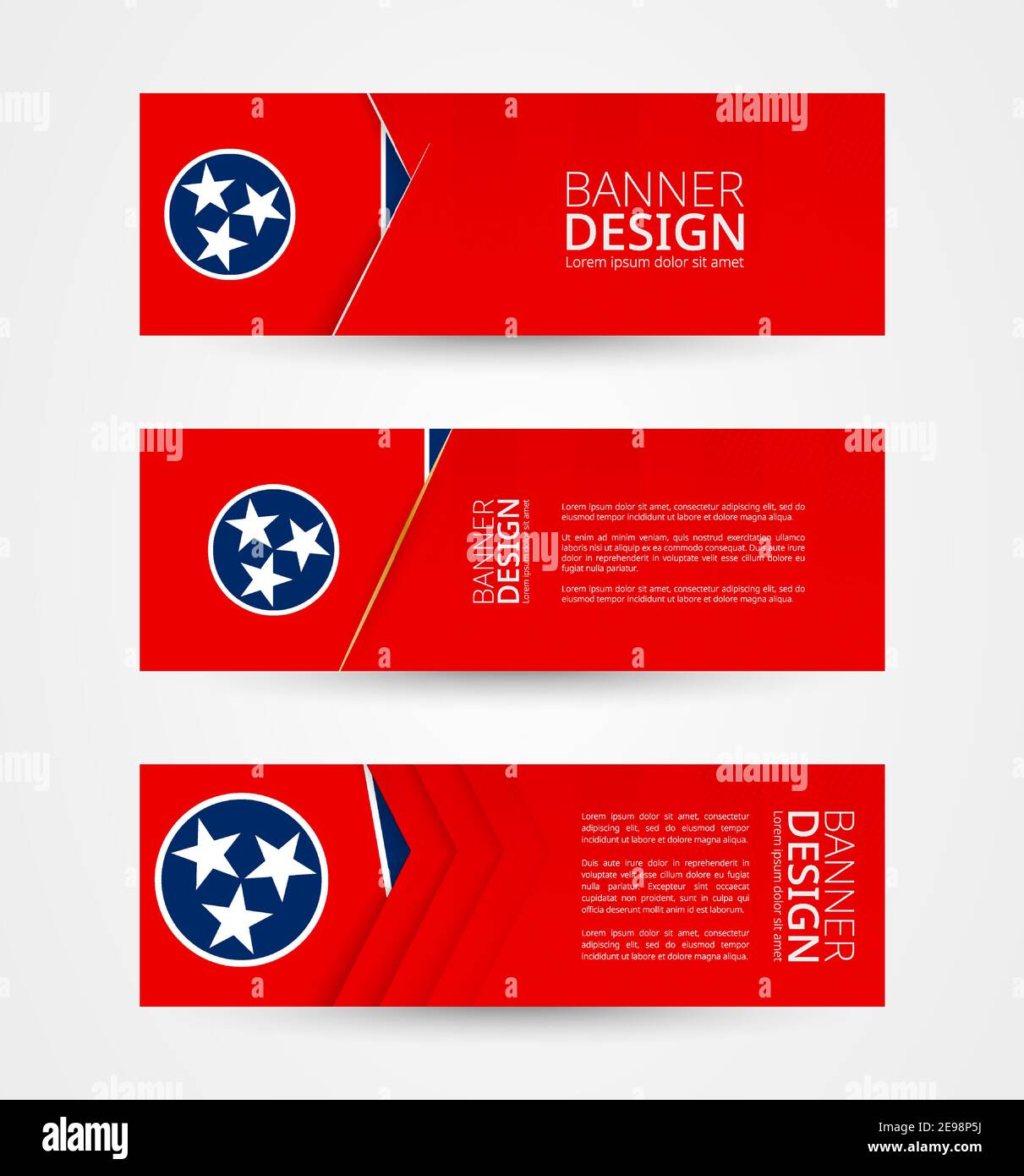 Set of three horizontal banners with US state flag of Tennessee. Web ...