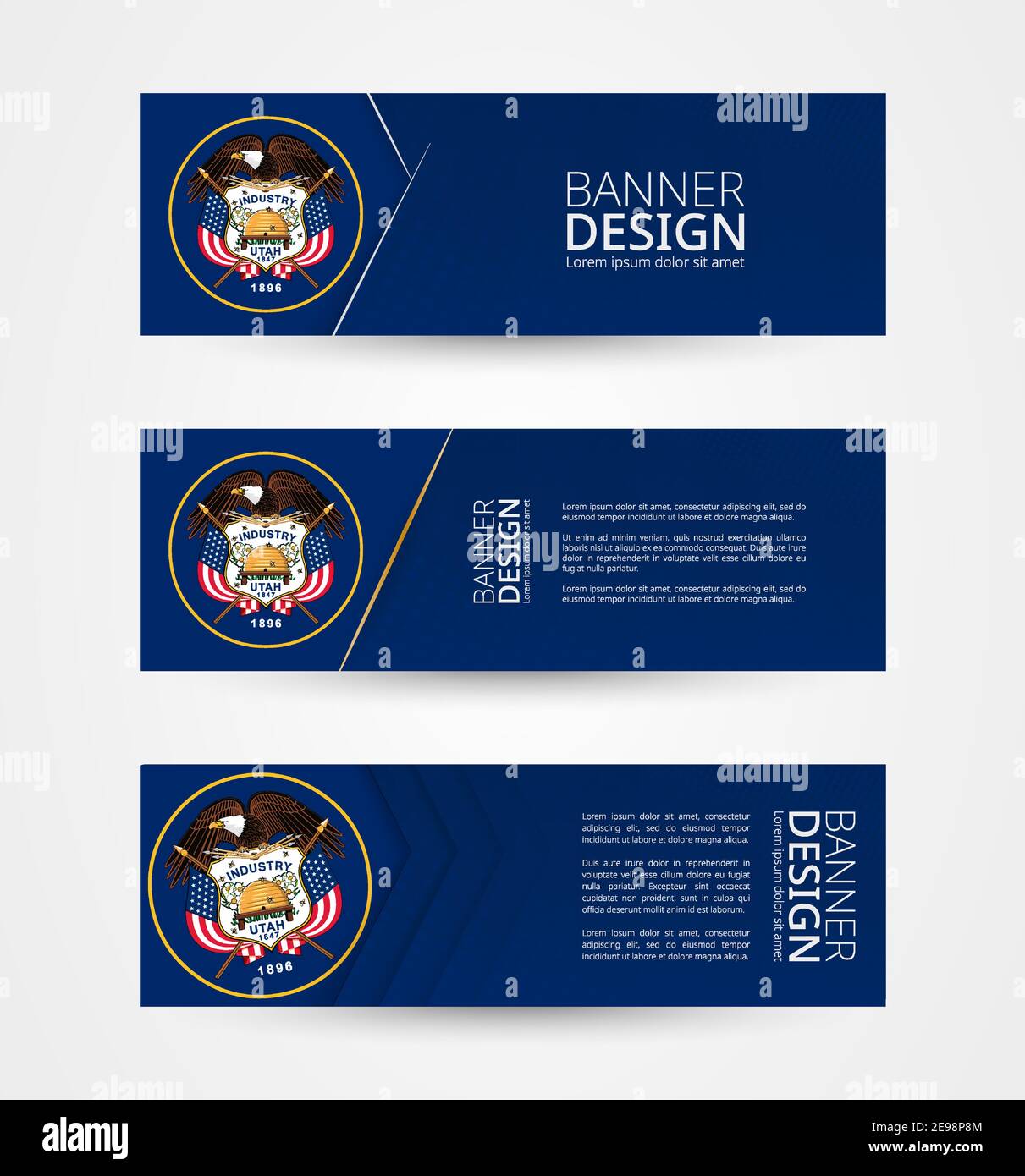 Set of three horizontal banners with US state flag of Utah. Web banner ...