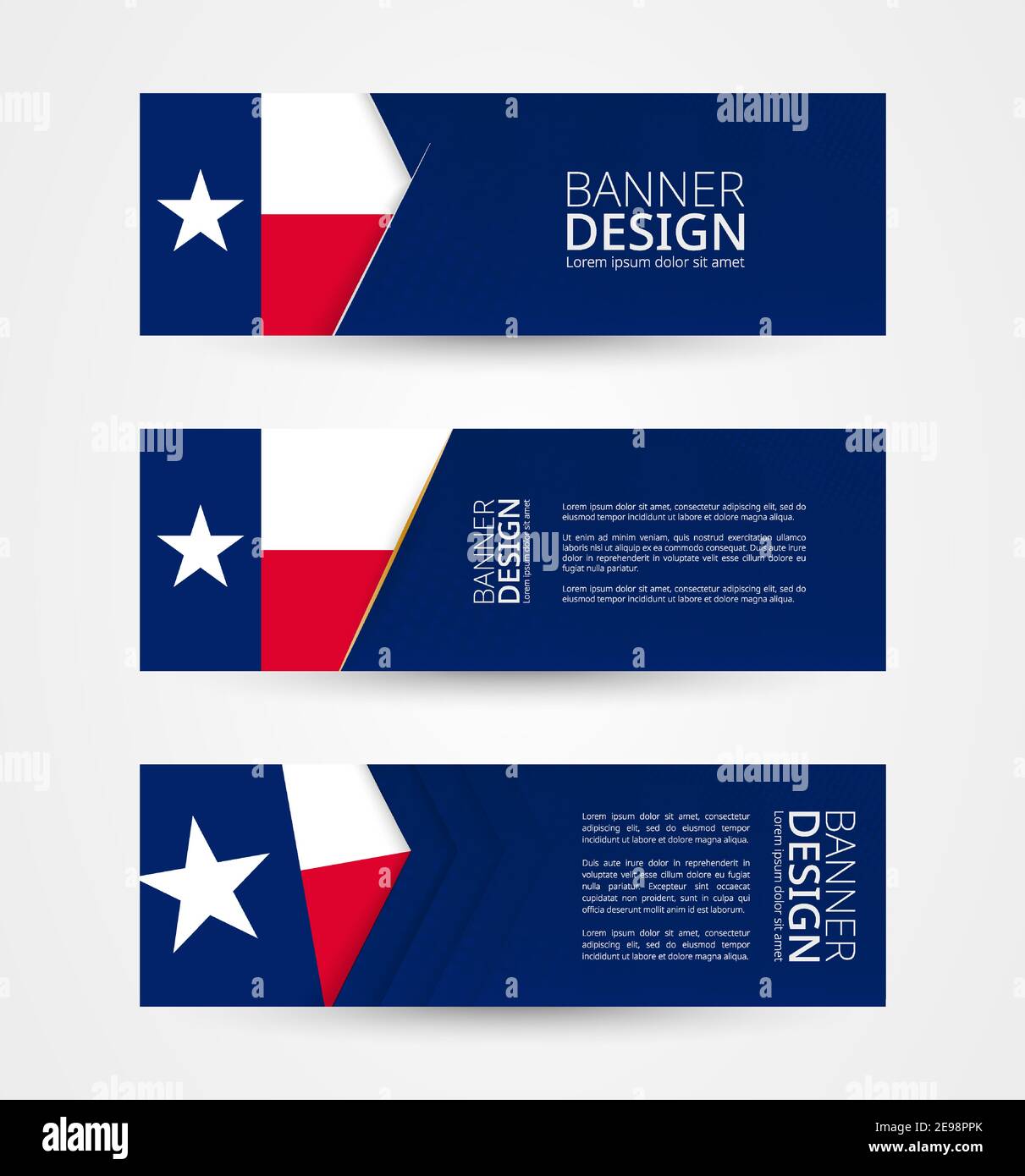 Set of three horizontal banners with US state flag of Texas. Web banner ...