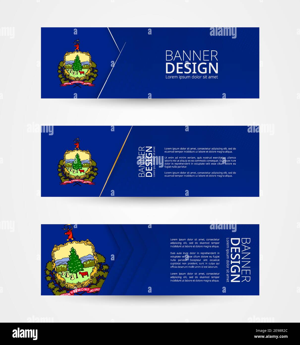 Set of three horizontal banners with US state flag of Vermont. Web ...