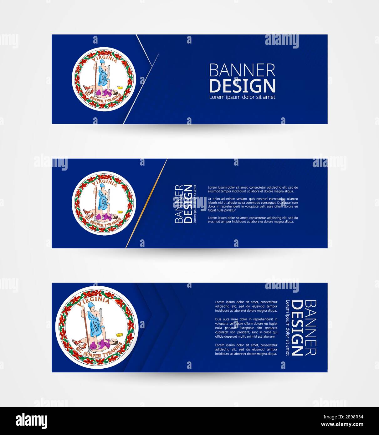 Set of three horizontal banners with US state flag of Virginia. Web ...