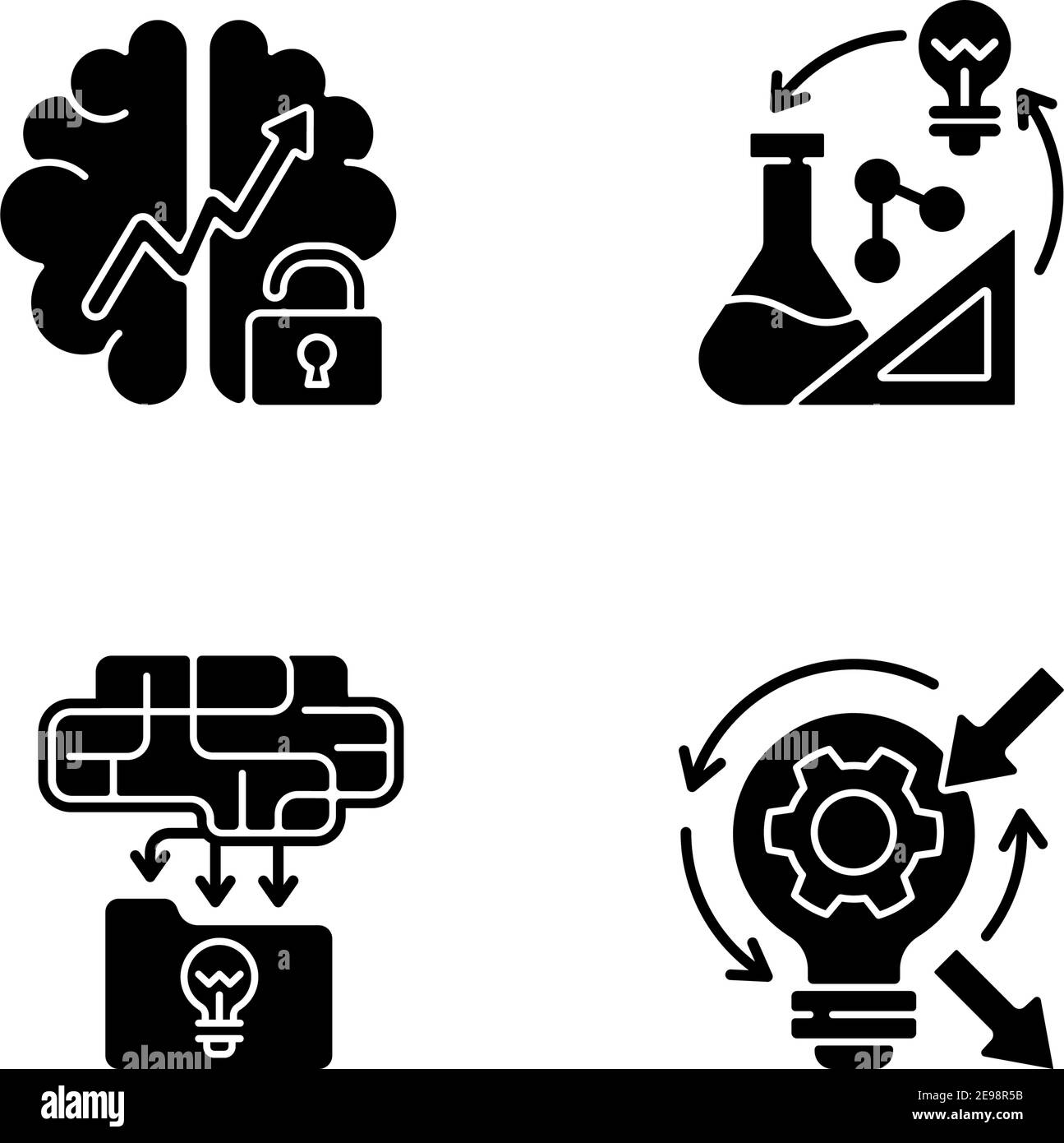Creative thinking black glyph icons set on white space Stock Vector ...