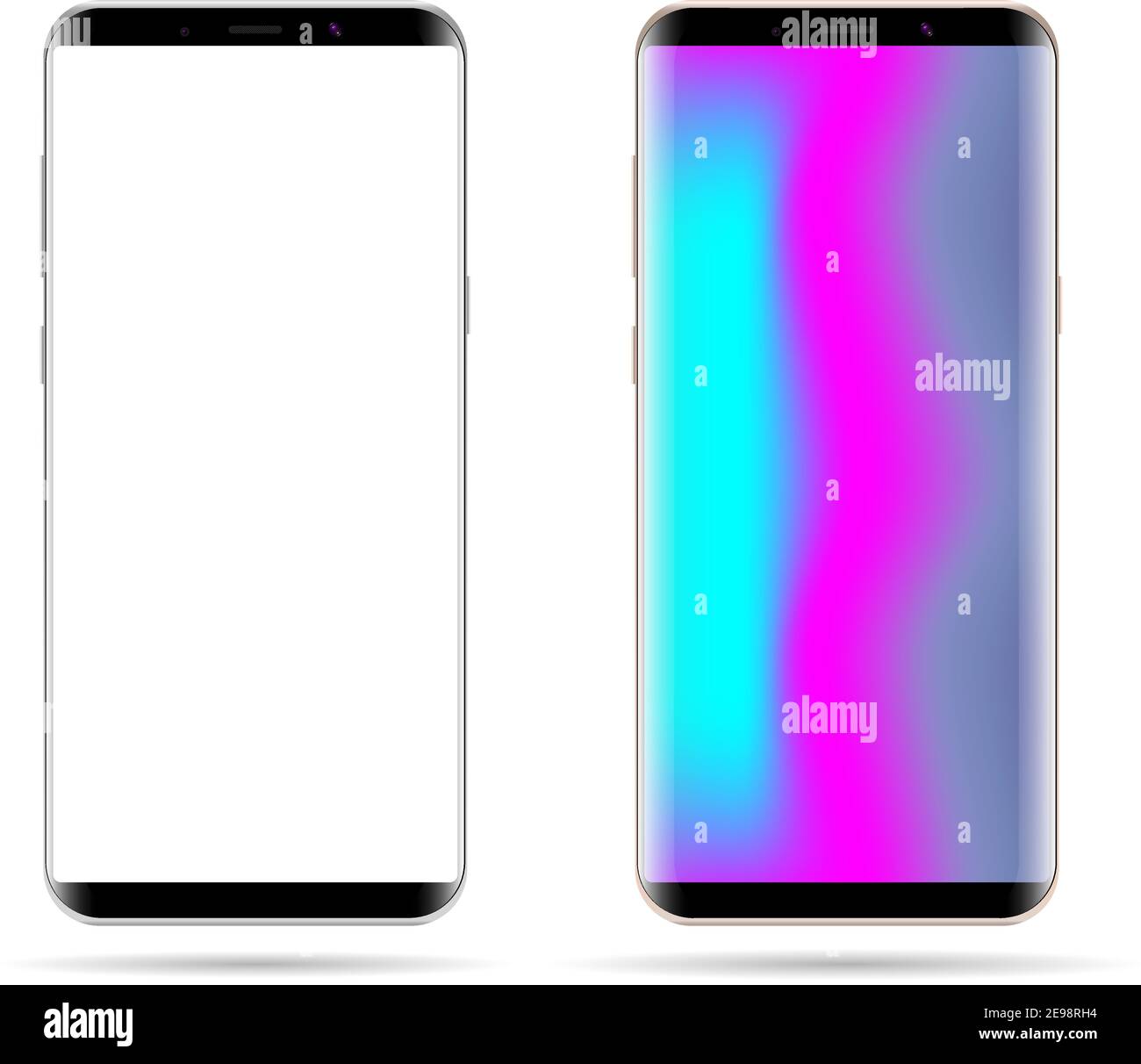 Modern cell phones pack in black color with golden and silver frames ...