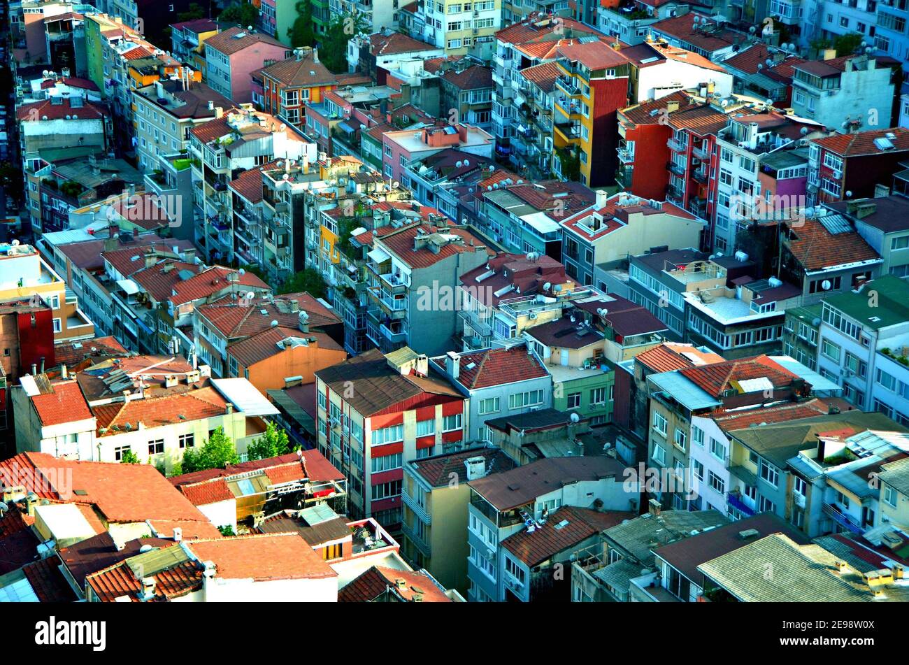 Panoramic view of typical colorful houses and roof tops in Istanbul ...