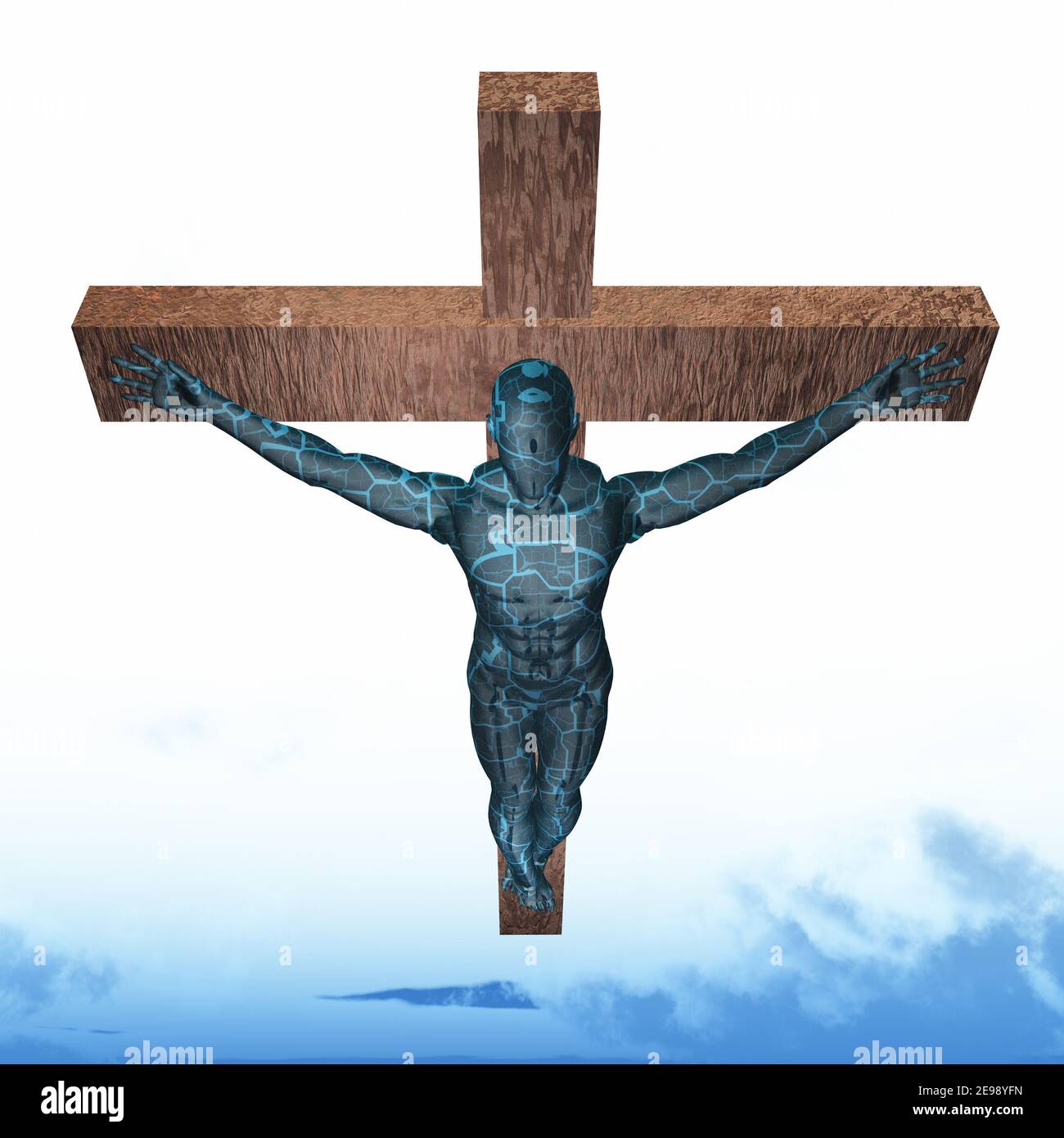 Crucified cyborg on abstract background. 3d rendering Stock Photo - Alamy
