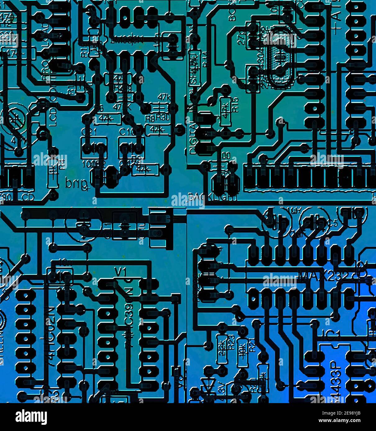 Blue electronic circuit design. 3D rendering Stock Photo - Alamy