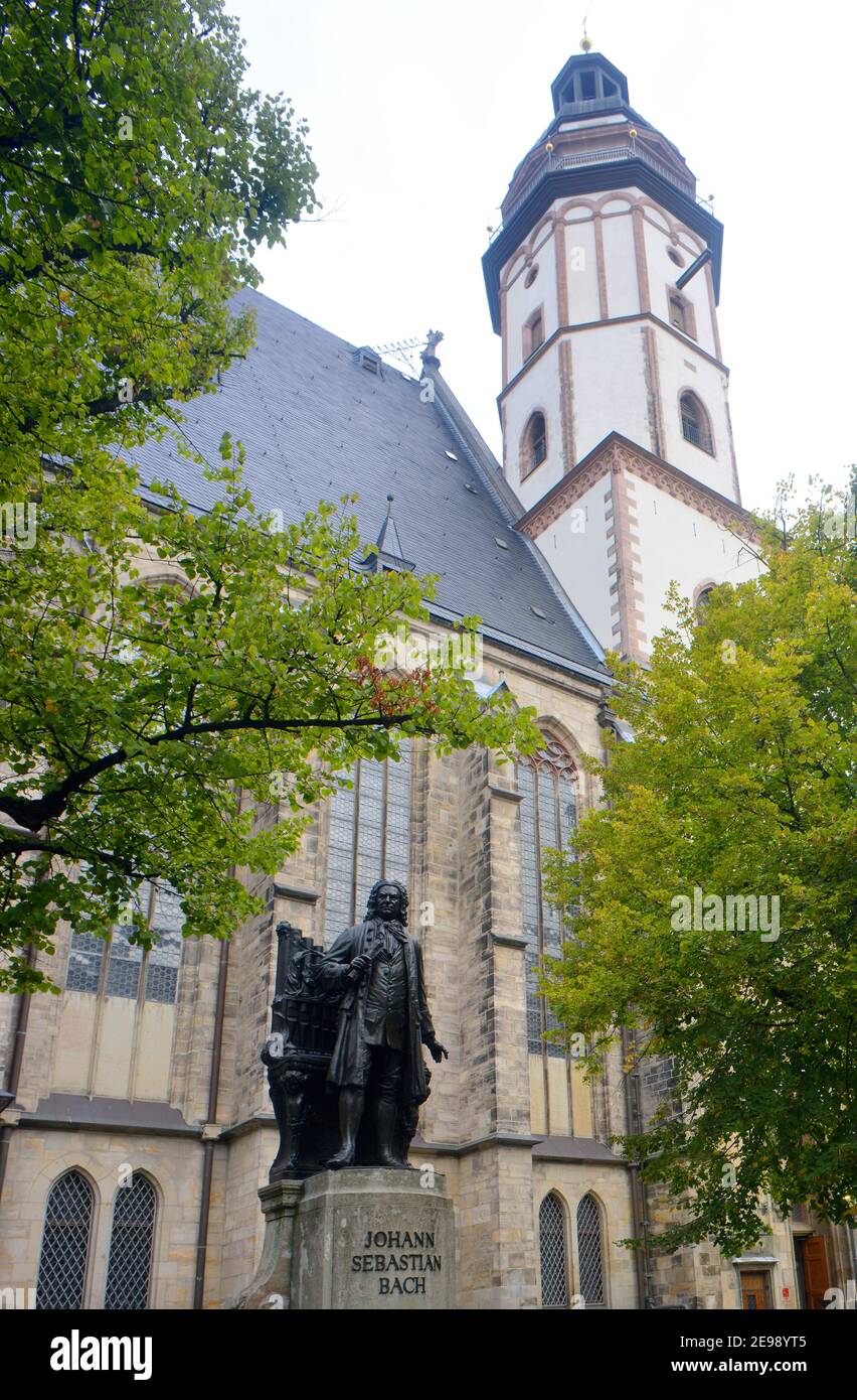 Thomas Church with Statue of Johann Sebastian Bach Leipzig, Germany ...
