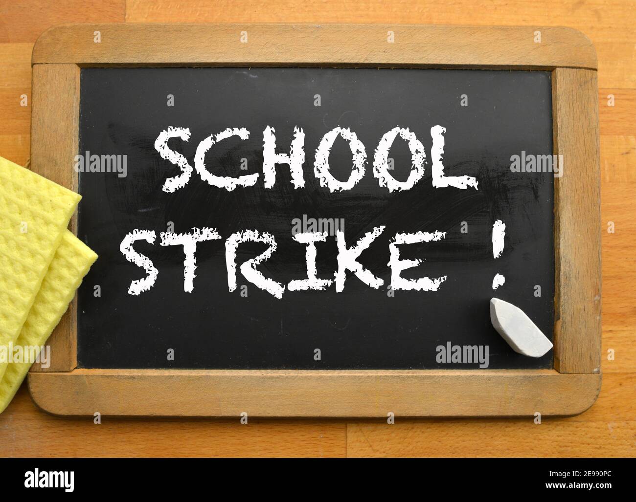 Blackboard written school strike Stock Photo - Alamy