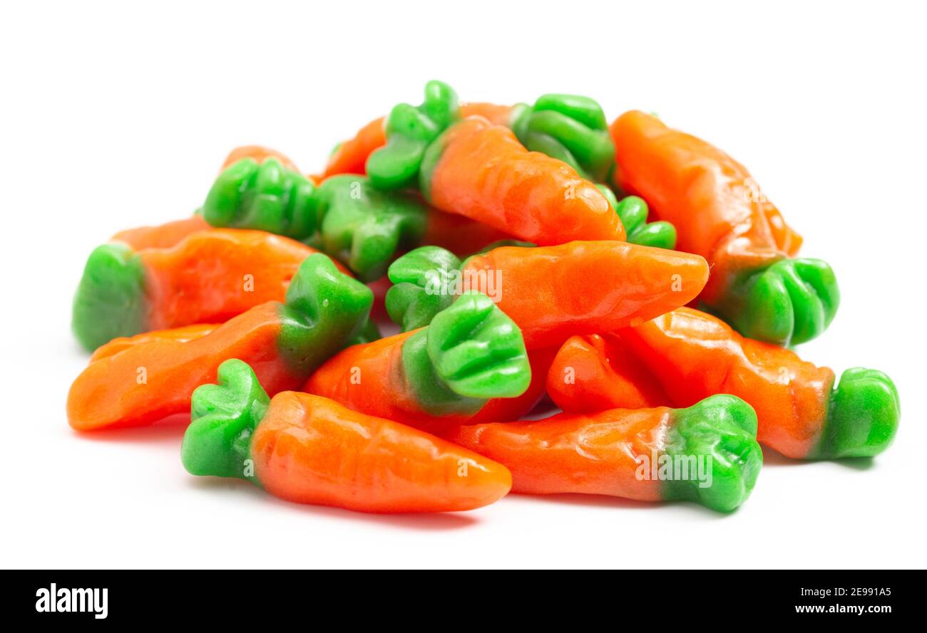 Gummy Candy Carrots Isolated on a White Background Stock Photo - Alamy