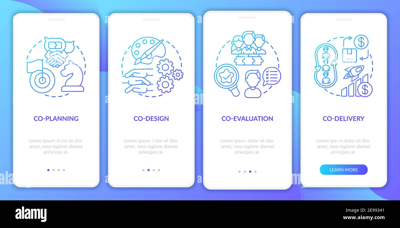 Co-production elements onboarding mobile app page screen with concepts ...