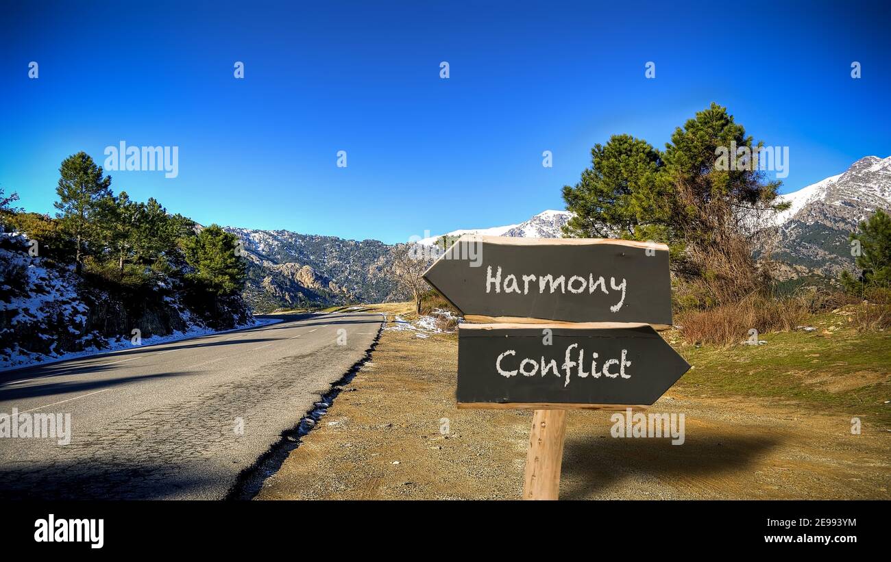 Street the Direction Way to Harmony versus Conflict Stock Photo - Alamy