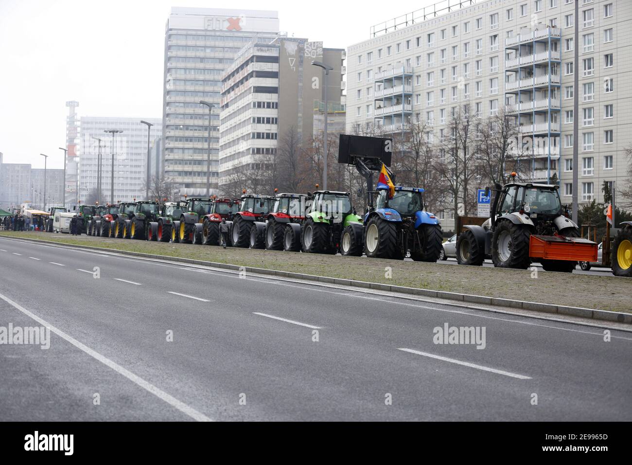 Protest parade with many tractors on Karl-Marx-Allee in Berlin's ...