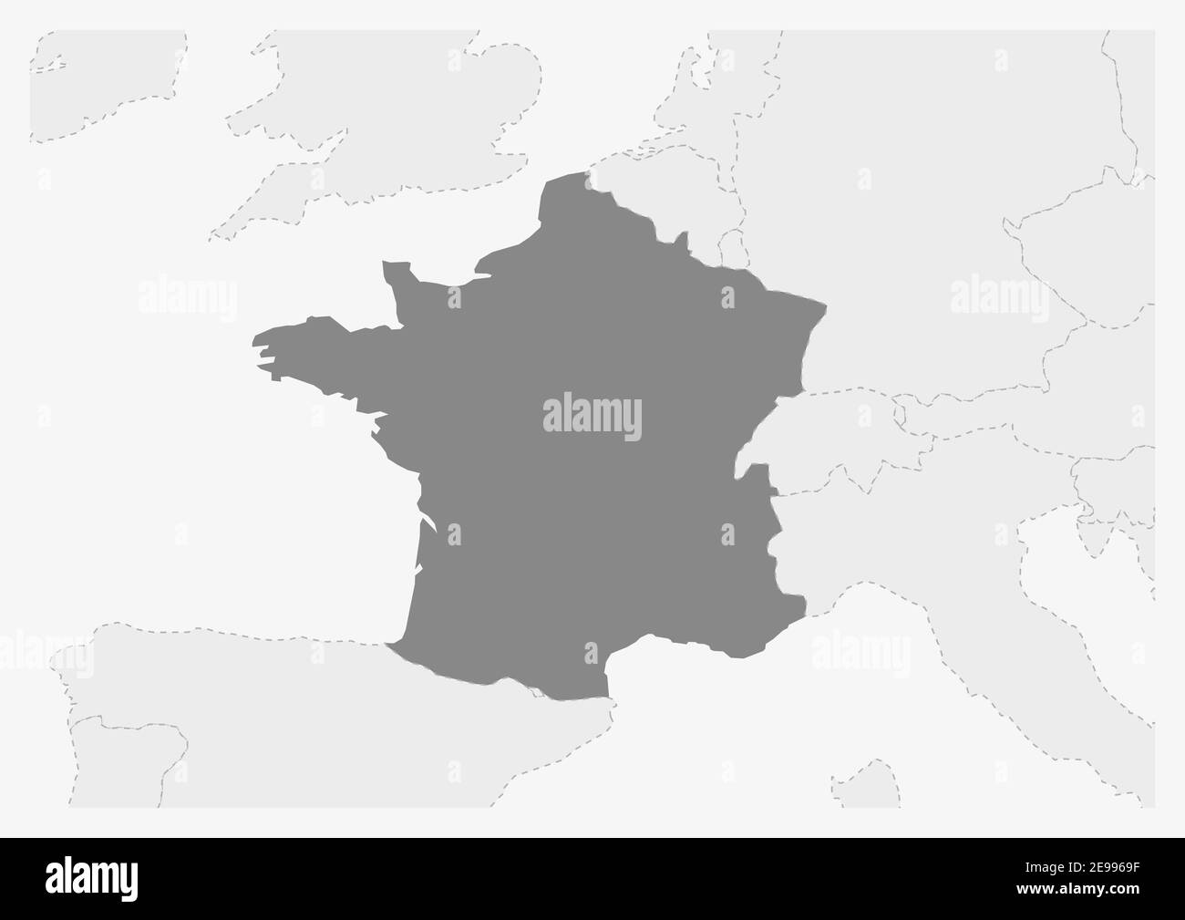 Map of Europe with highlighted France map, gray map of France with ...