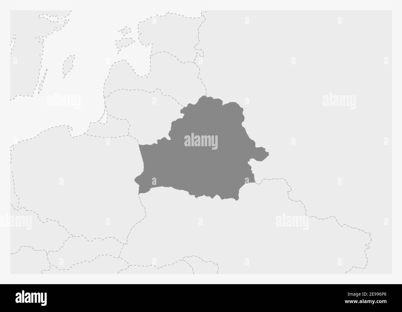 Map of Europe with highlighted Belarus map, gray map of Belarus with ...