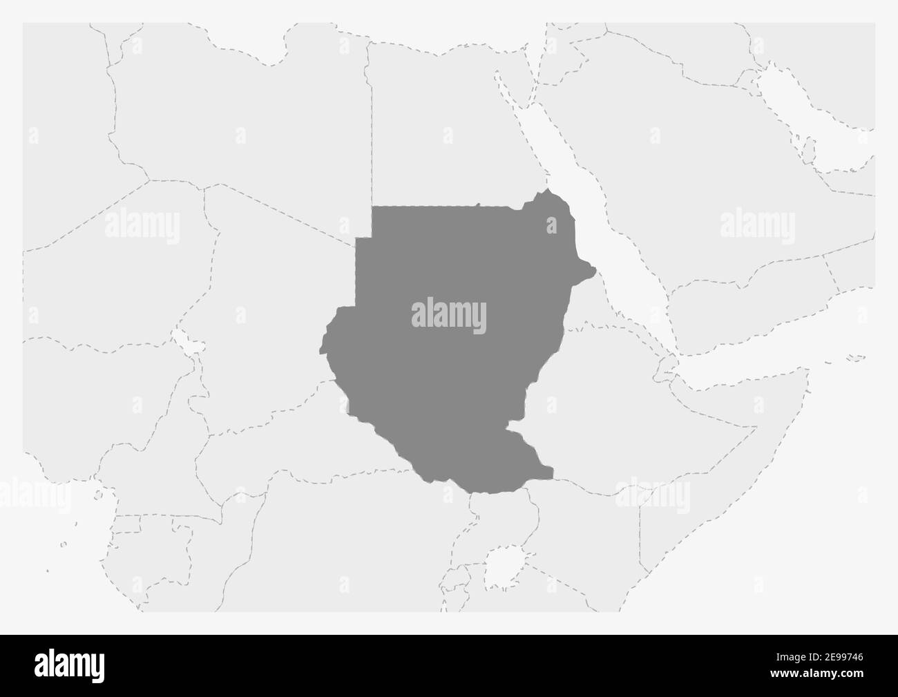 Map of Africa with highlighted Sudan map, gray map of Sudan with ...