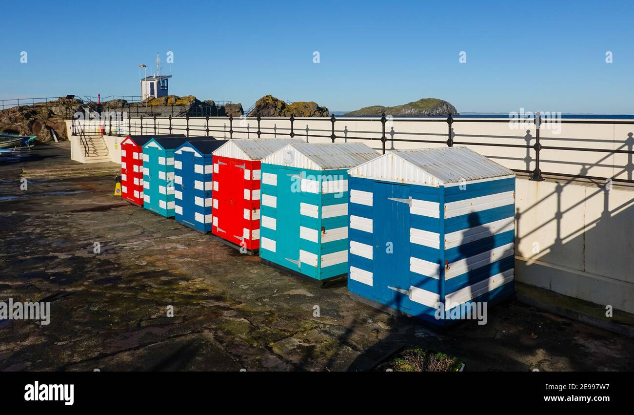 Beach Huts, used as small retail outlets, and North Berwick Harbour ...