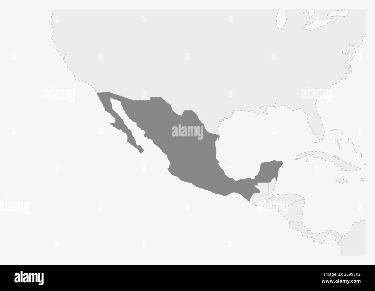 Map of America with highlighted Mexico map, gray map of Mexico with ...
