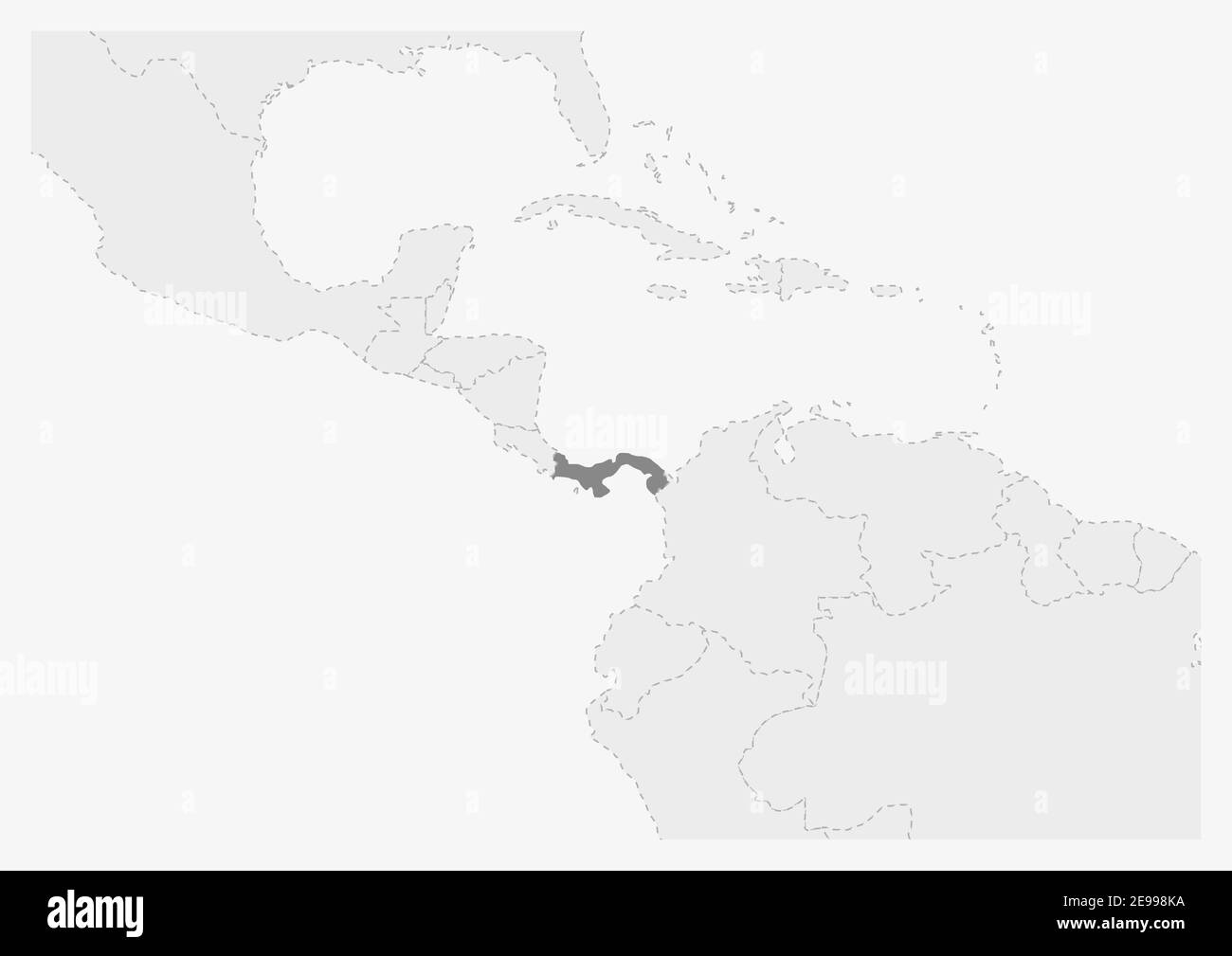 Map of America with highlighted Panama map, gray map of Panama with ...