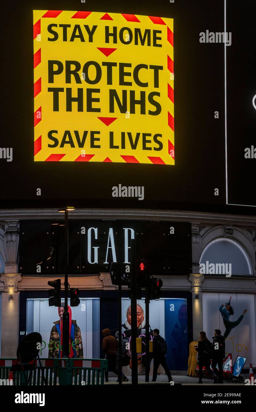 London, UK. 3rd Feb, 2021. Government 'Stay Home, Protect the NHS, Save ...