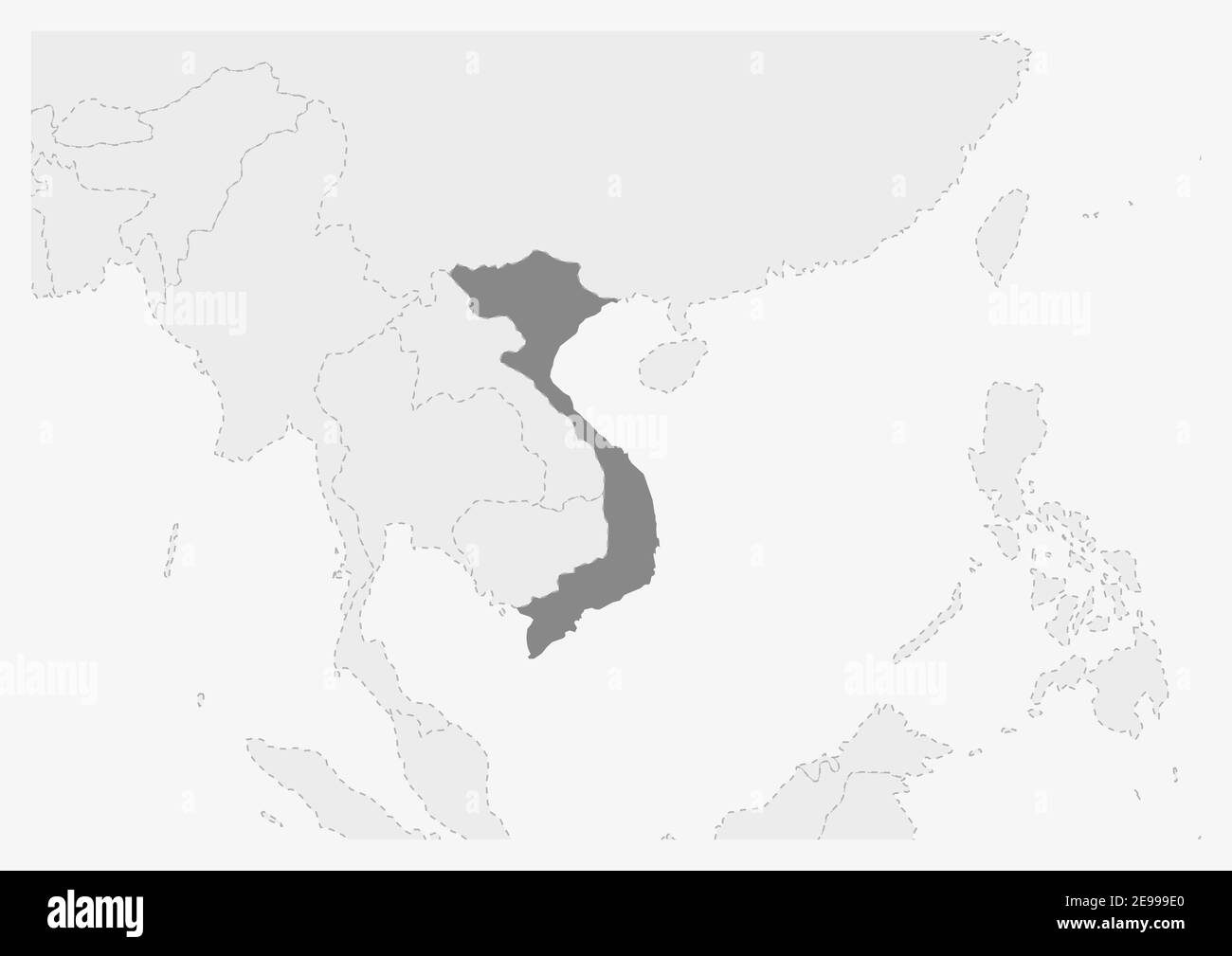 Map of Asia with highlighted Vietnam map, gray map of Vietnam with ...