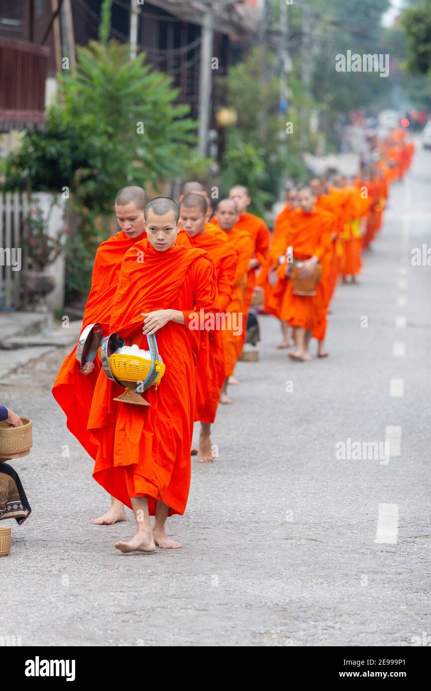 Luang Prabang, Laos Tak Bat or The monk's morning alms procession Stock ...