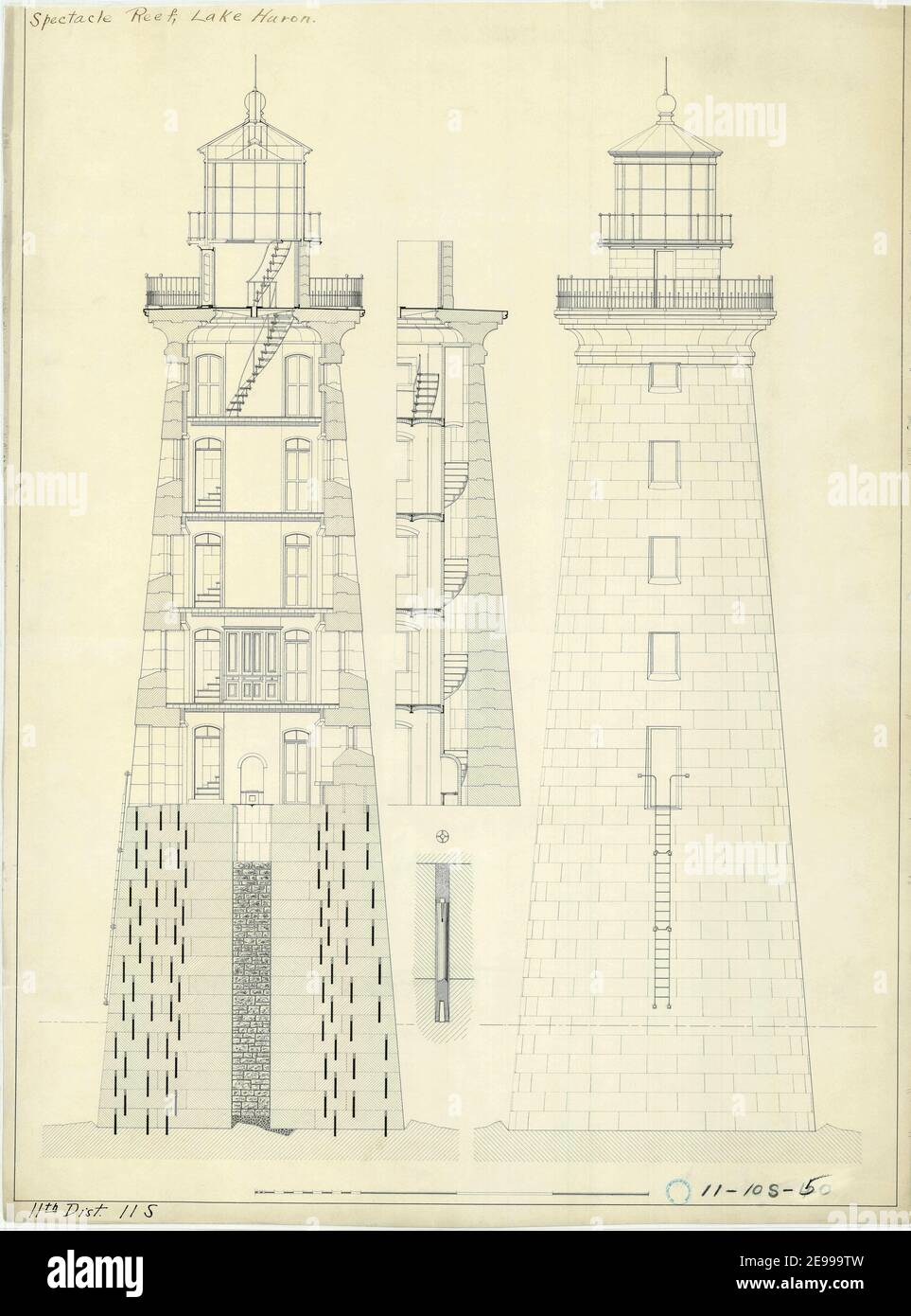 Blueprint for Spectacle Reef Light Lighthouse, Lake Huron, Michigan ...