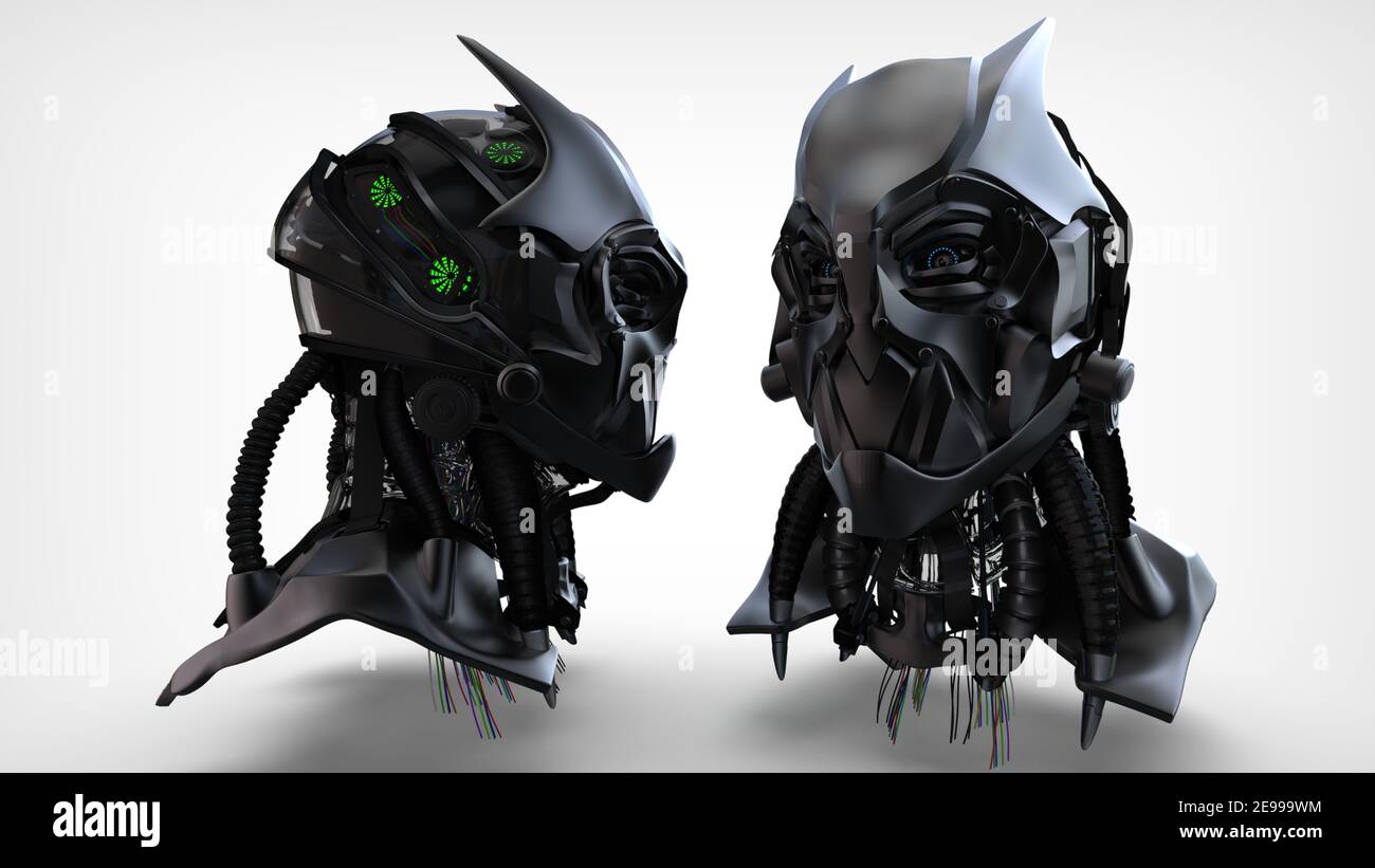 Mechanic Cyborg Head Model, for background, 3d render. Sculpting model ...