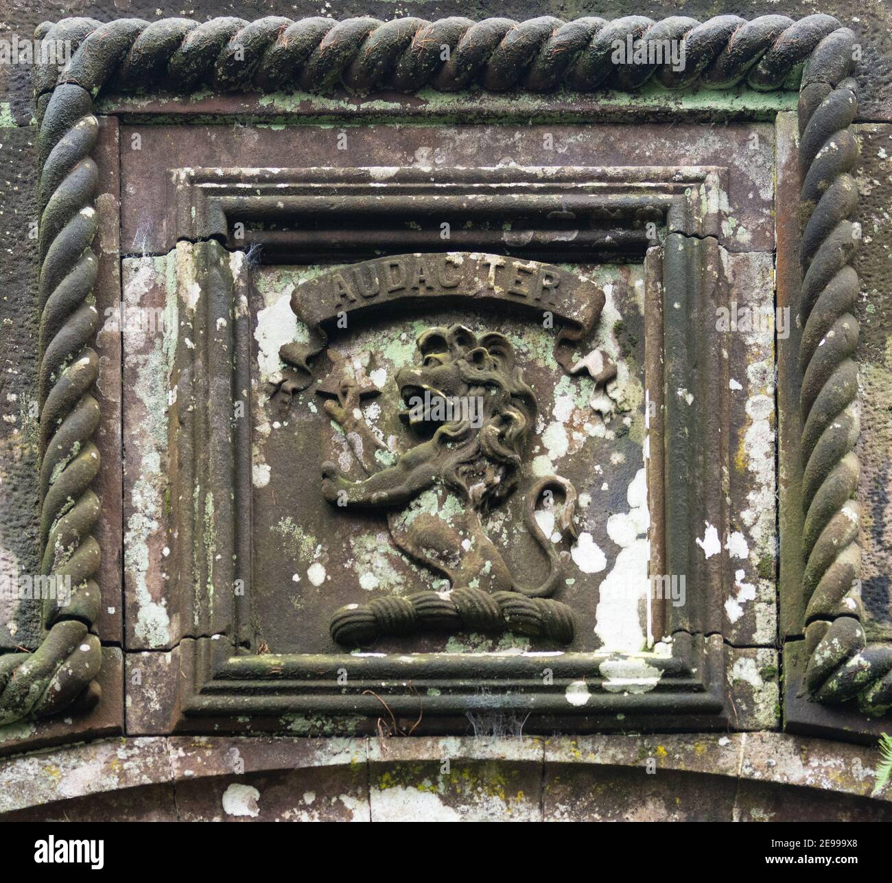 Orr Ewing family motto Audaciter - Ballikinrain Castle entrance arch ...