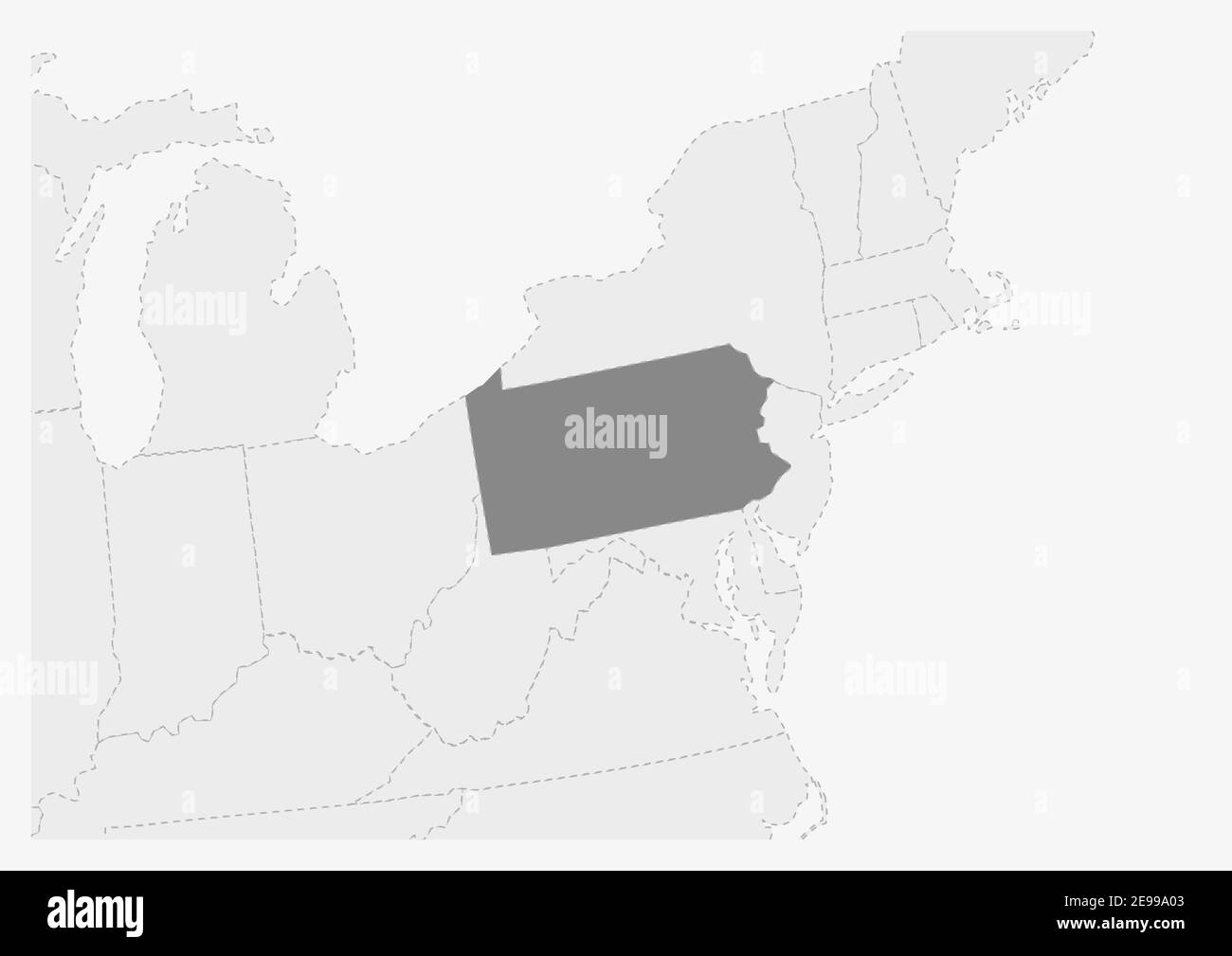 Map of USA with highlighted Pennsylvania map, gray map of US State ...