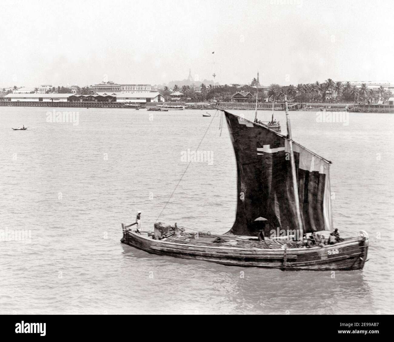 Late 19th century photograph - Fishing boat, Rangoon, Burma Stock Photo ...