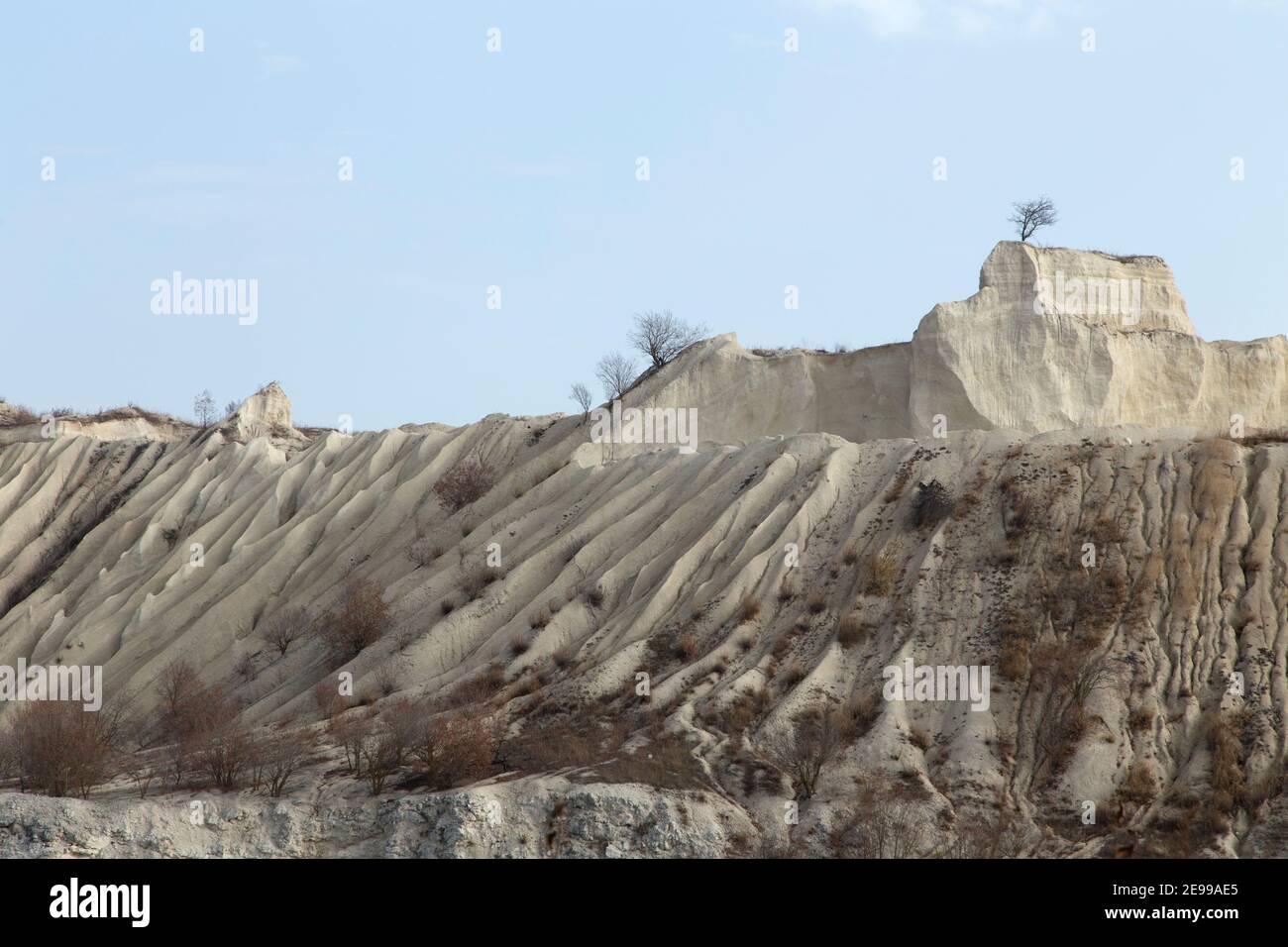 A limestone quarry with a beautiful blue sky. Industrial landscape ...