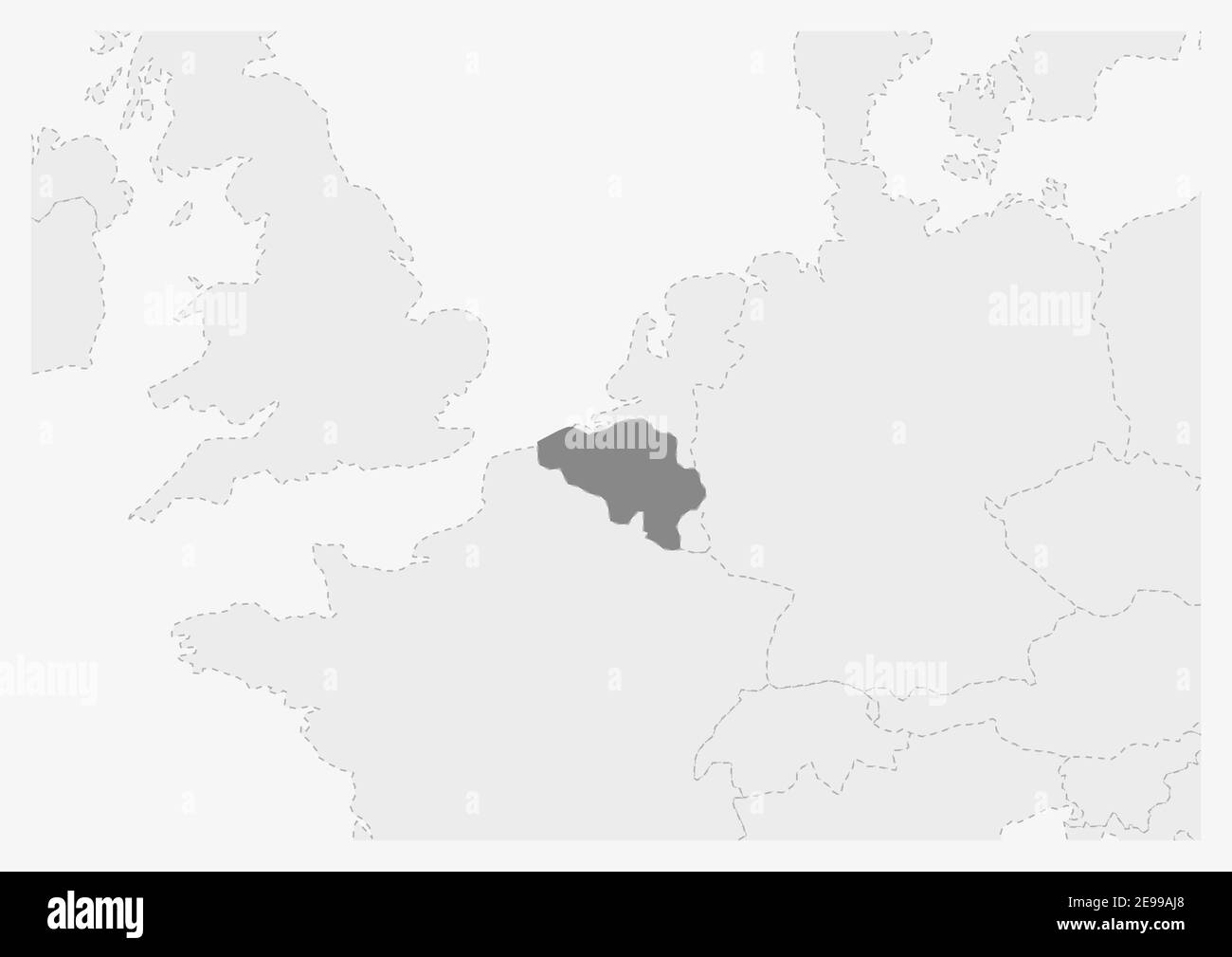 Map of Europe with highlighted Belgium map, gray map of Belgium with ...