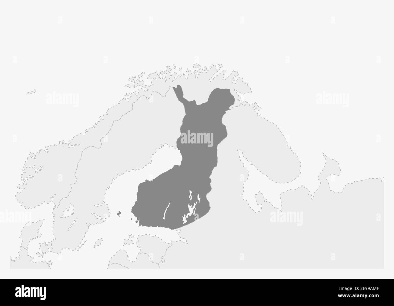 Map of Europe with highlighted Finland map, gray map of Finland with ...