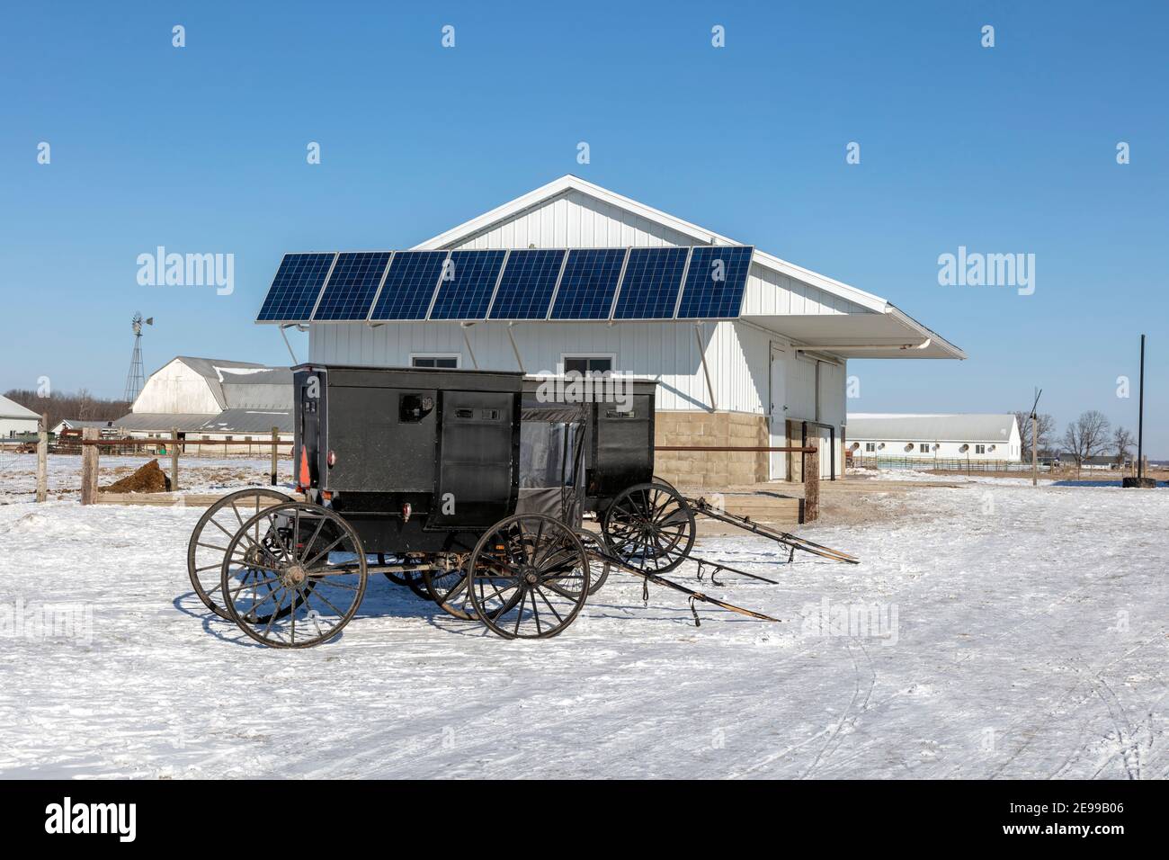 Amish farm with solar panels, Indiana, USA, by James D Coppinger ...