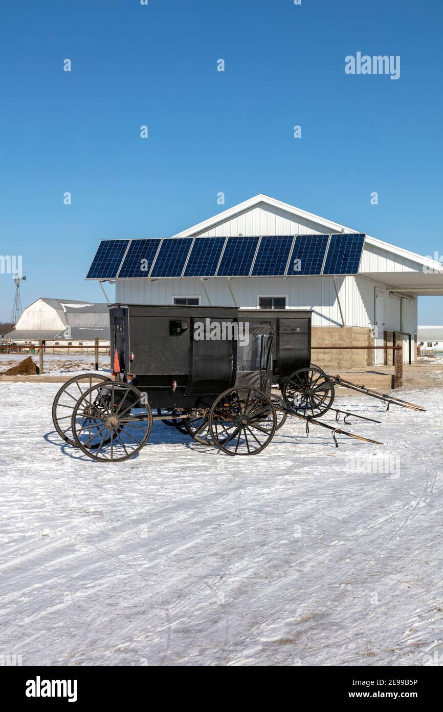 Amish farm with solar panels, Indiana, USA, by James D Coppinger ...