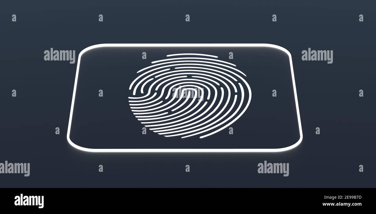 Fingerprint sign in a frame, gray black color background. Access ...