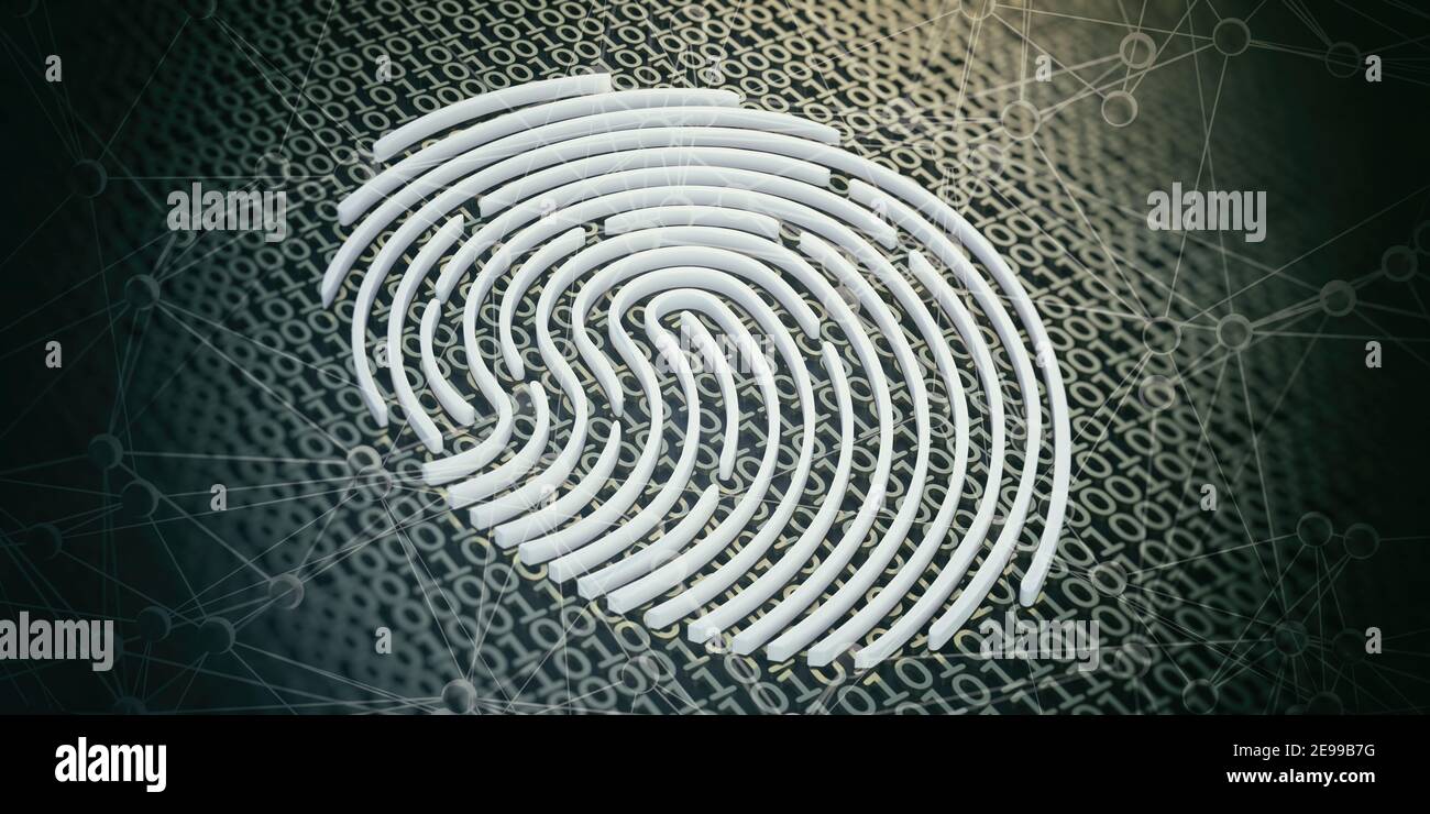 Fingerprint On Futuristic Binary Technology Background Digital Authentication Biometric