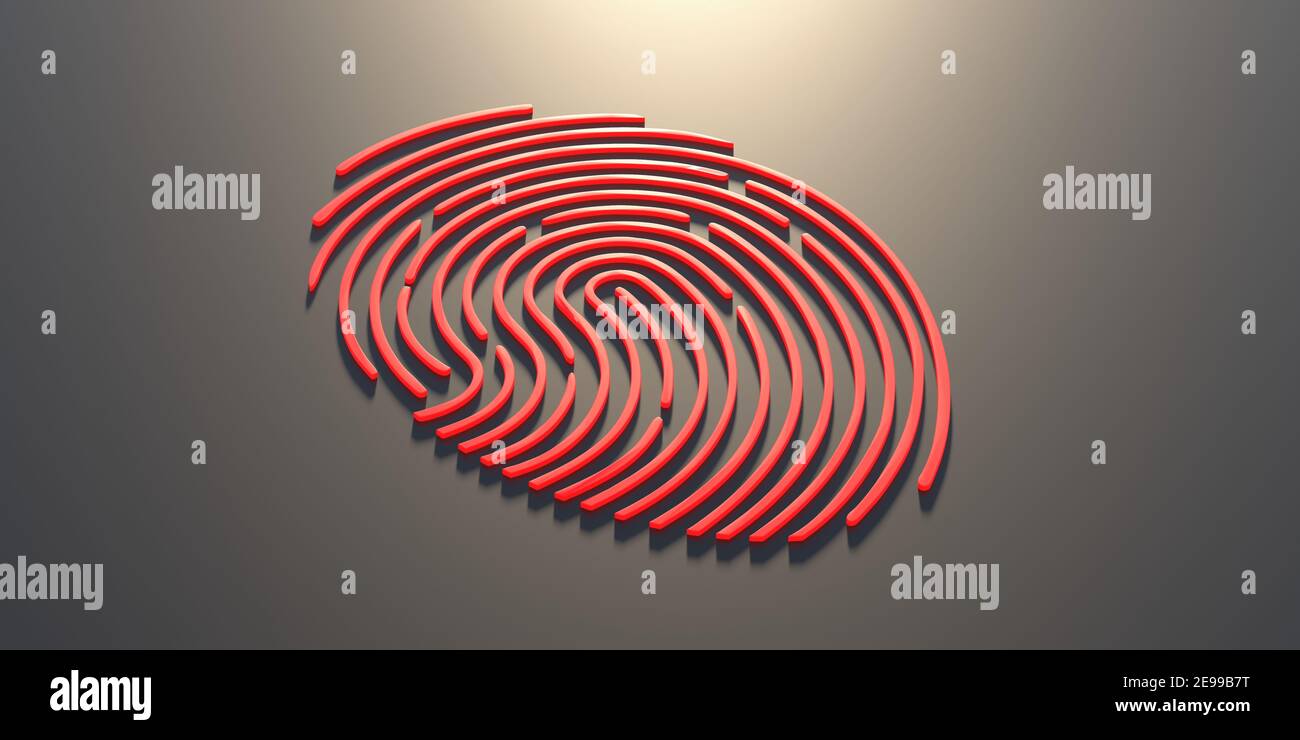 Fingerprint red color, digital identify, access control on gray black ...