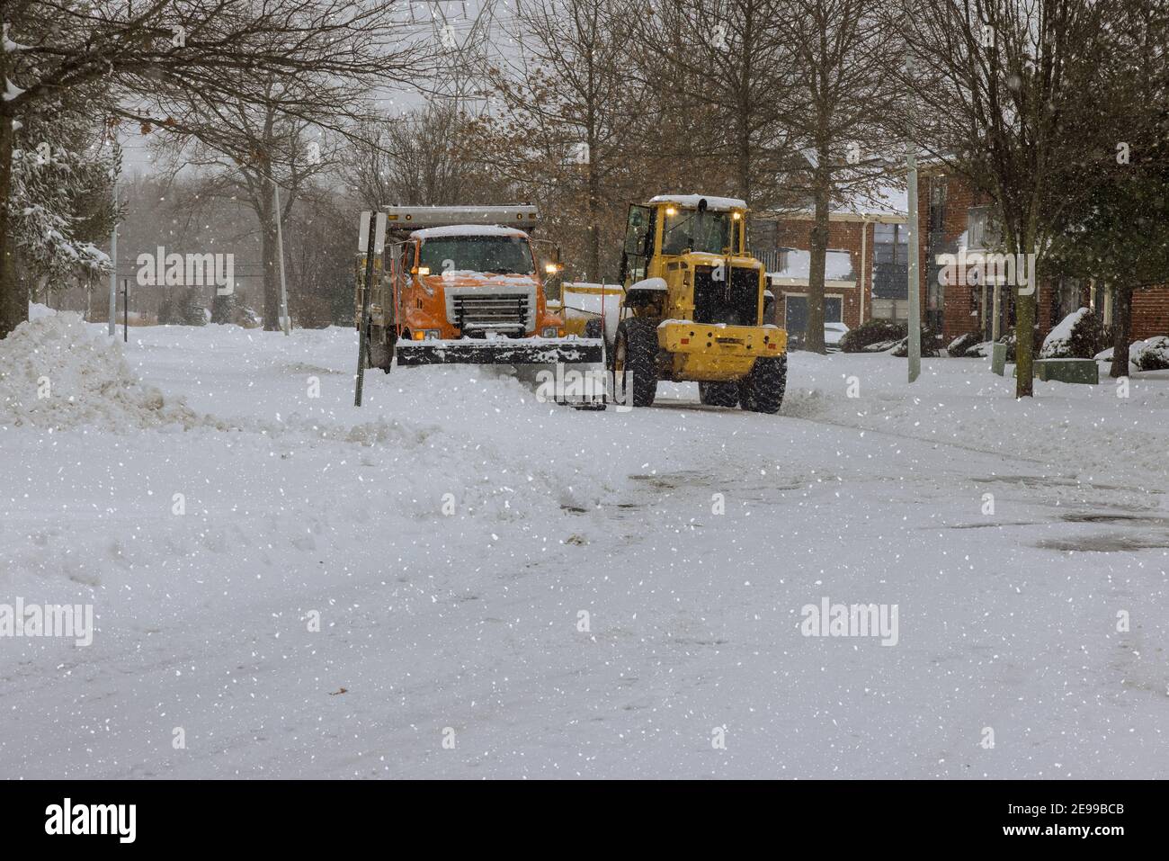 Winter the snow removal vehicle removing snow in after heavy snowfall ...