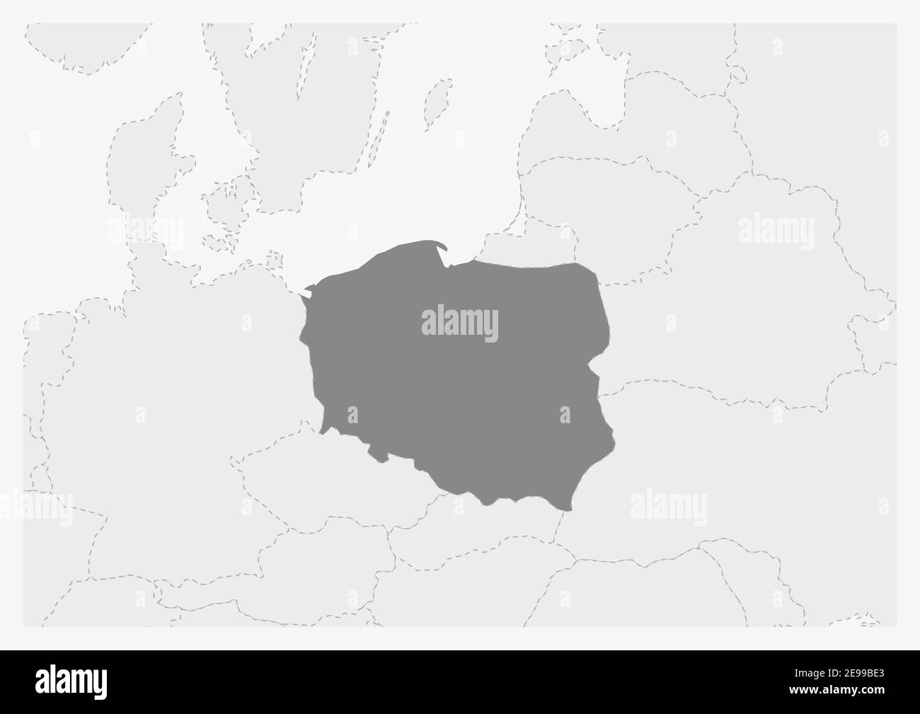 Map of Europe with highlighted Poland map, gray map of Poland with ...