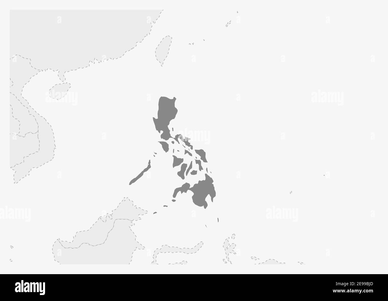 Map of Asia with highlighted Philippines map, gray map of Philippines ...