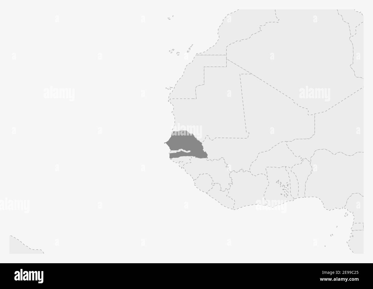 Map of Africa with highlighted Senegal map, gray map of Senegal with ...