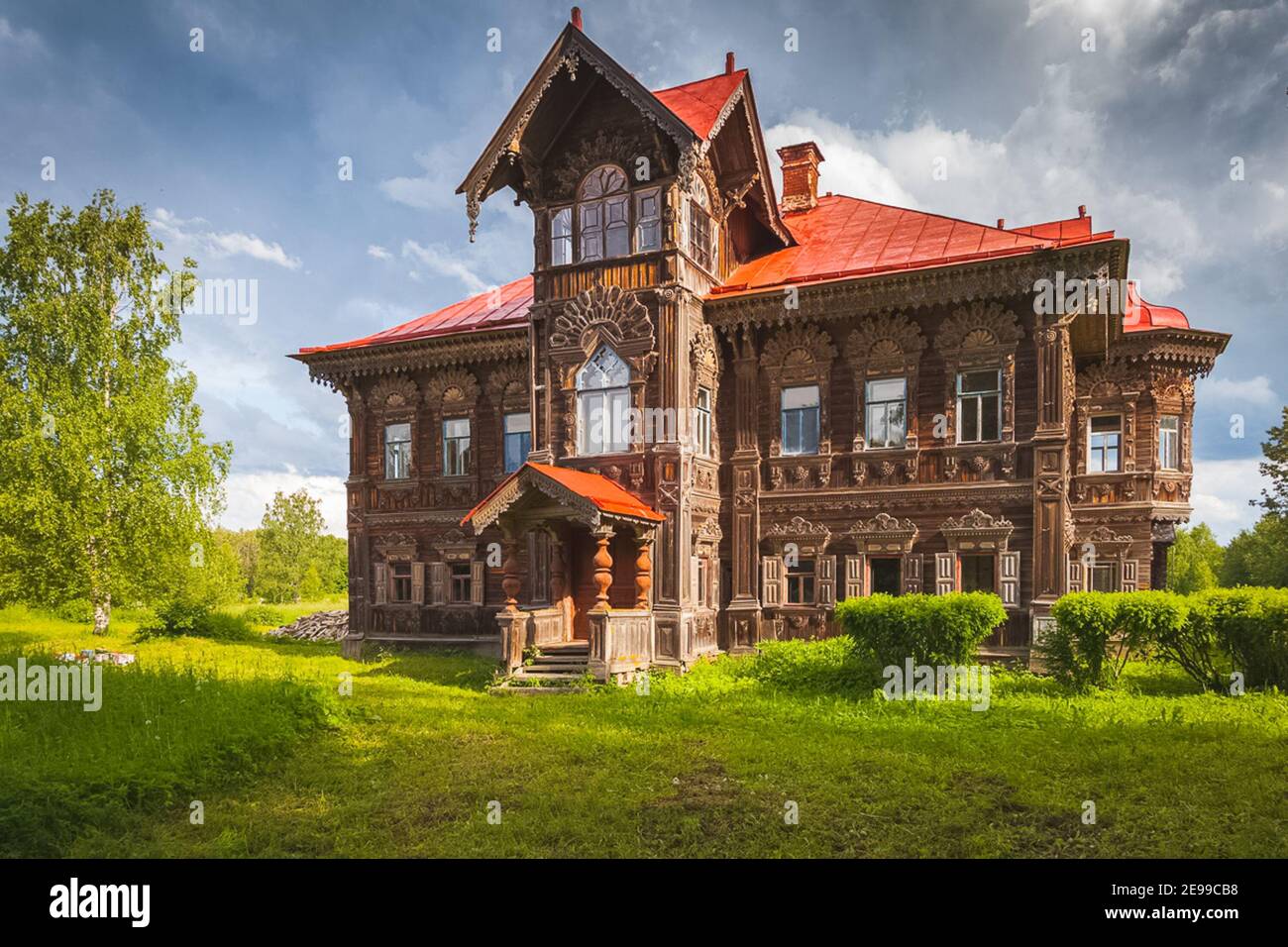 Restored wooden large house. A two-story house made of wood. wood ...