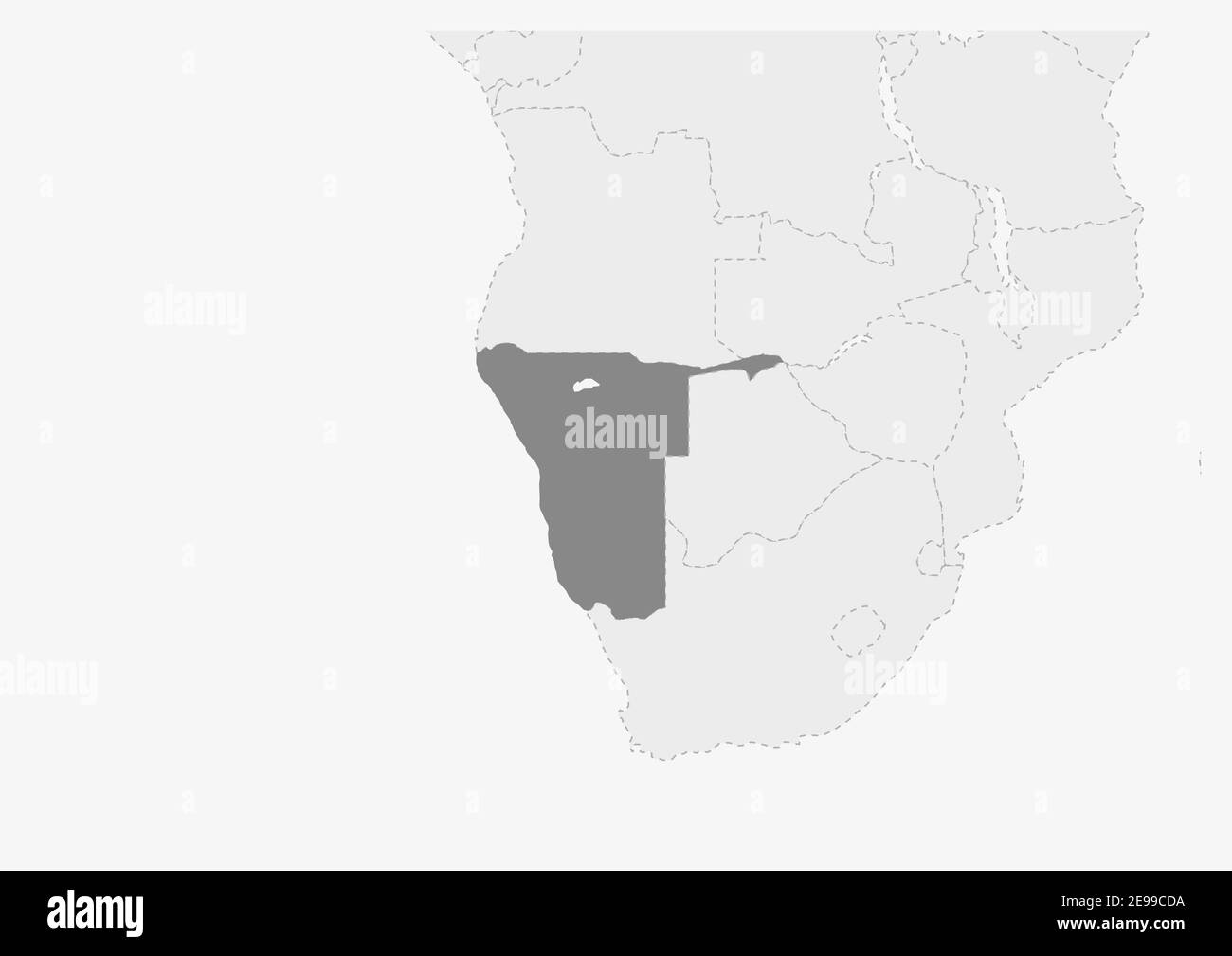 Map of Africa with highlighted Namibia map, gray map of Namibia with ...
