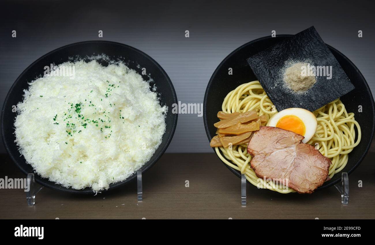 Japanese sampuru, realistic-looking models of food items, on display ...